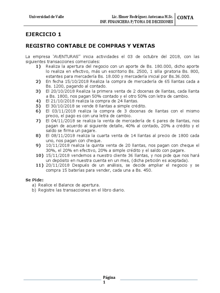 Ejercicios de Asientos Contables 1 | PDF