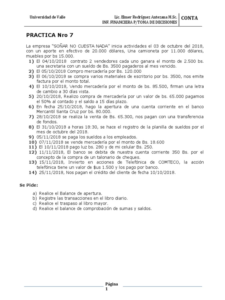 Ejercicios de Asientos Contables 7 | PDF