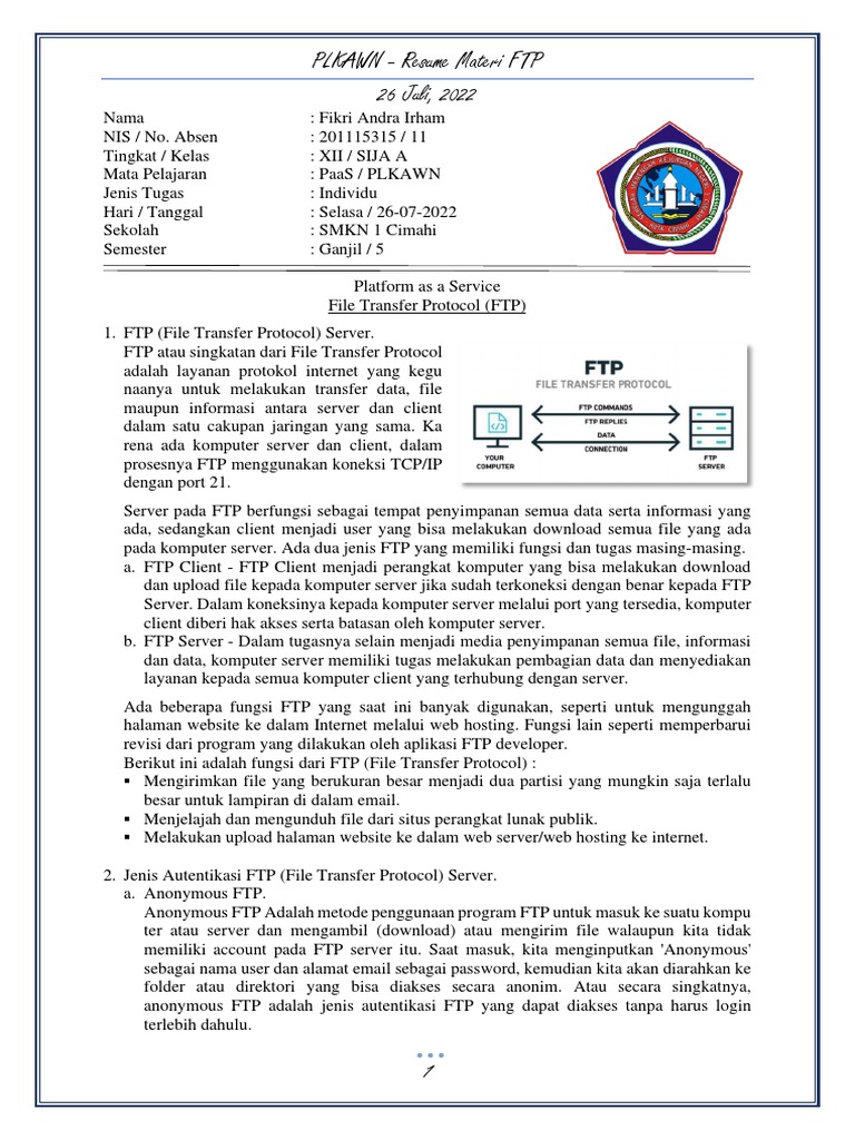 11-Fikri Andra Irham-XII SIJA A-Resume Materi FTP | PDF