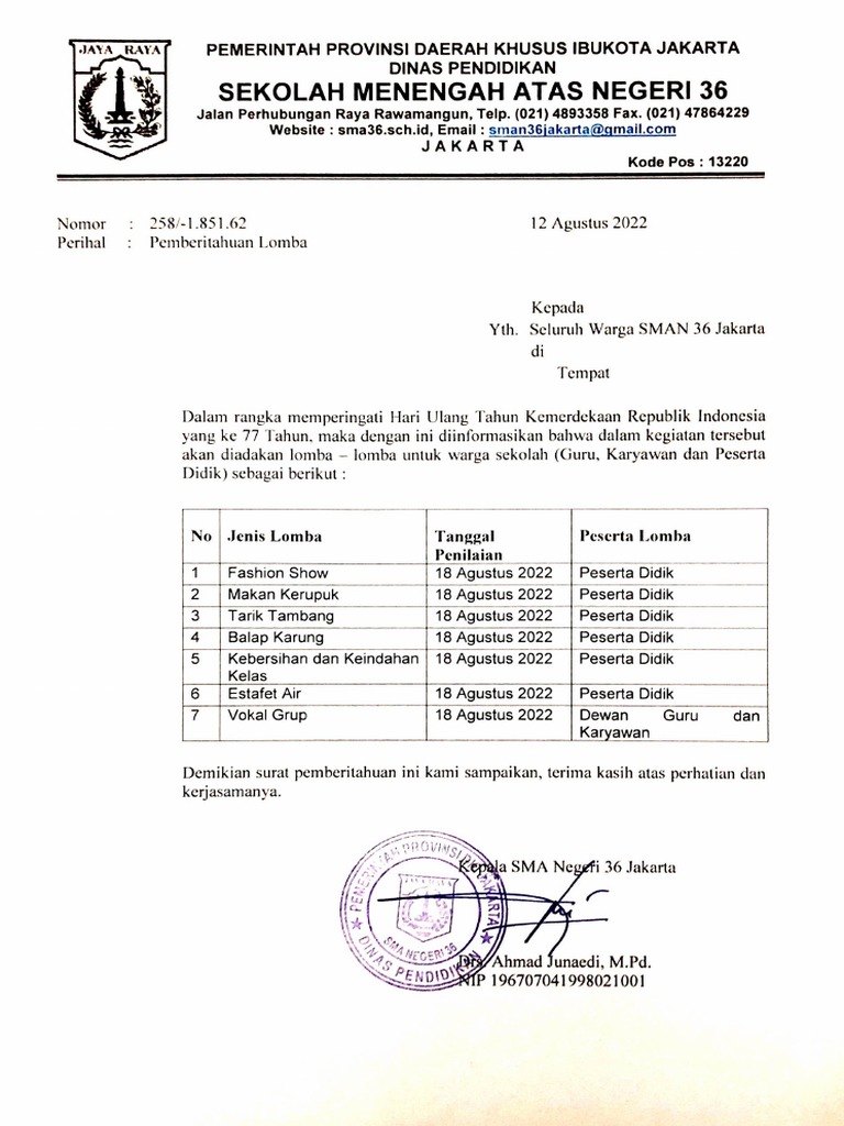 Surat Edaran Lomba 17 Agustus | PDF