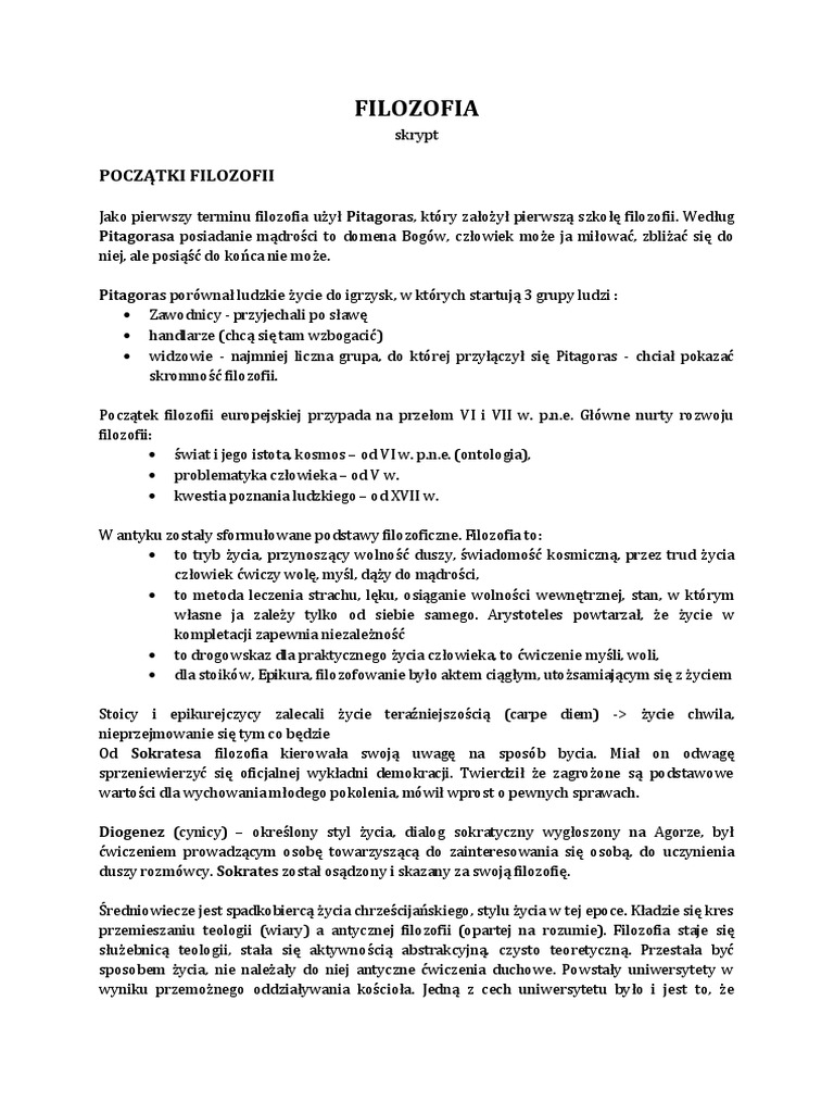Filozofia - Skrypt | PDF