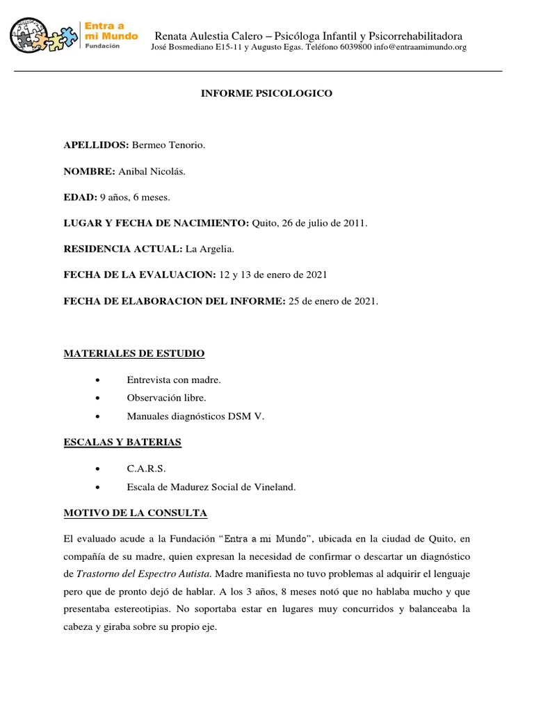 Bermeo Tenorio Nicolás - Enero | PDF | Aprendizaje | Espectro autista