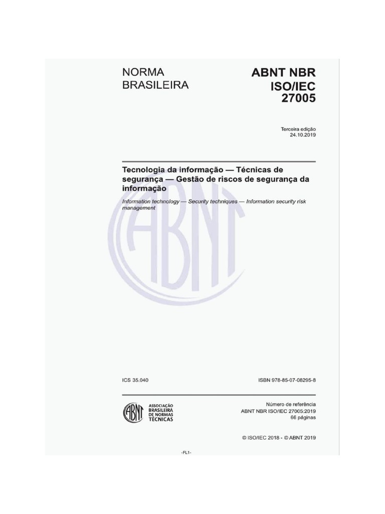 IEC 27005 de 10.2019 - IsO Tecnologia Da Informação - Técnicas de ...