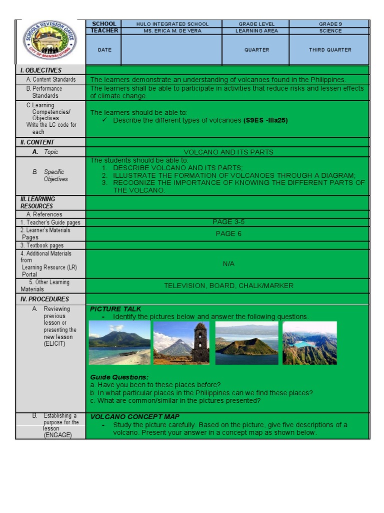Grade 9 Volcano Lesson Plan | PDF | Volcano | Magma