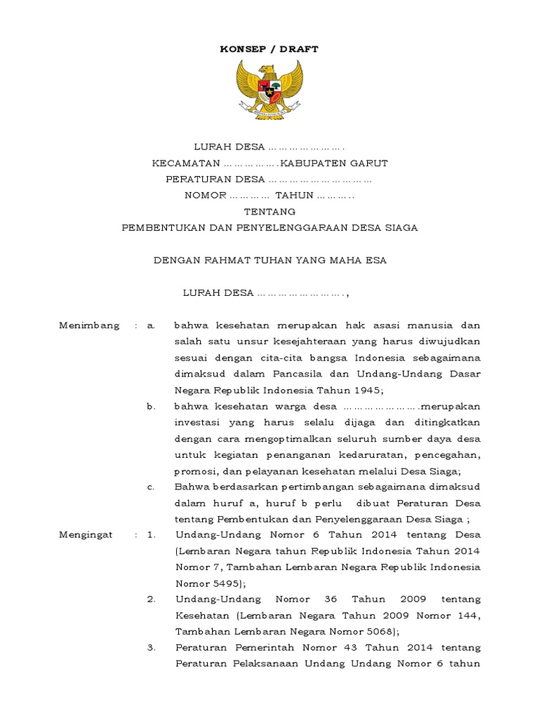 Contoh PerDes Pembentukan Desa Siaga | PDF