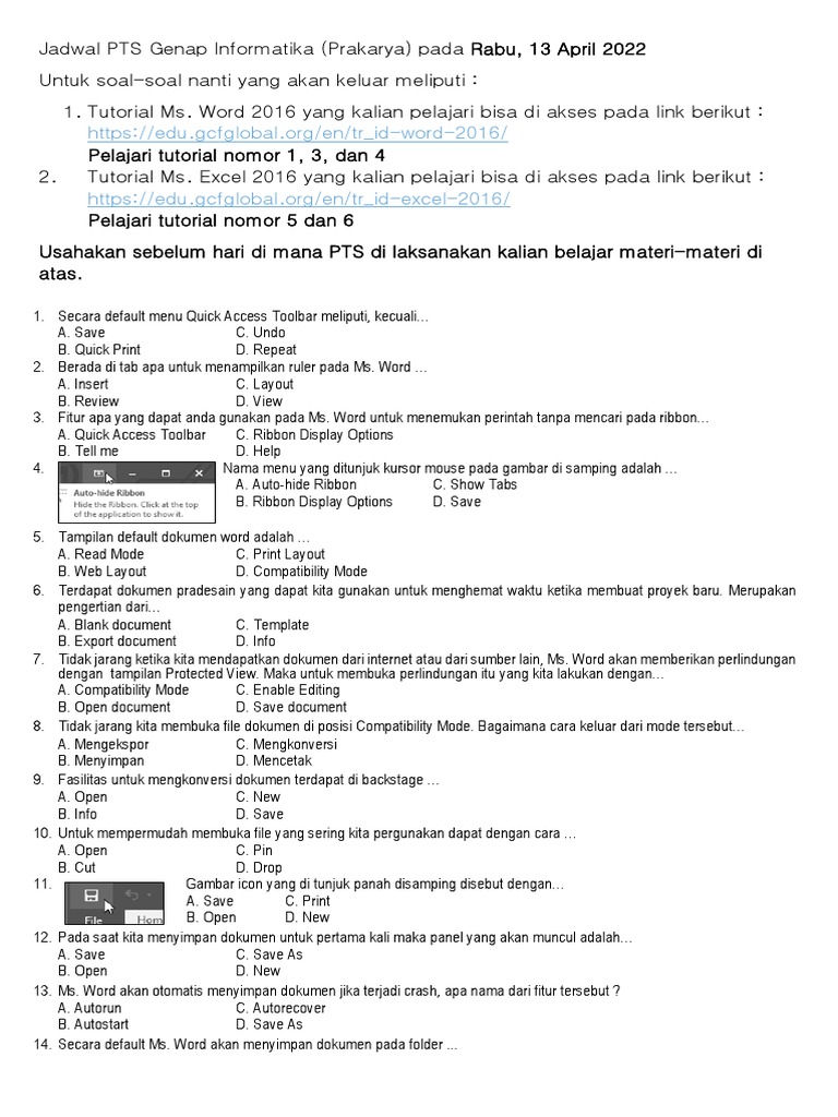 Panduan PTS Ms. Word dan Excel 2016 | PDF