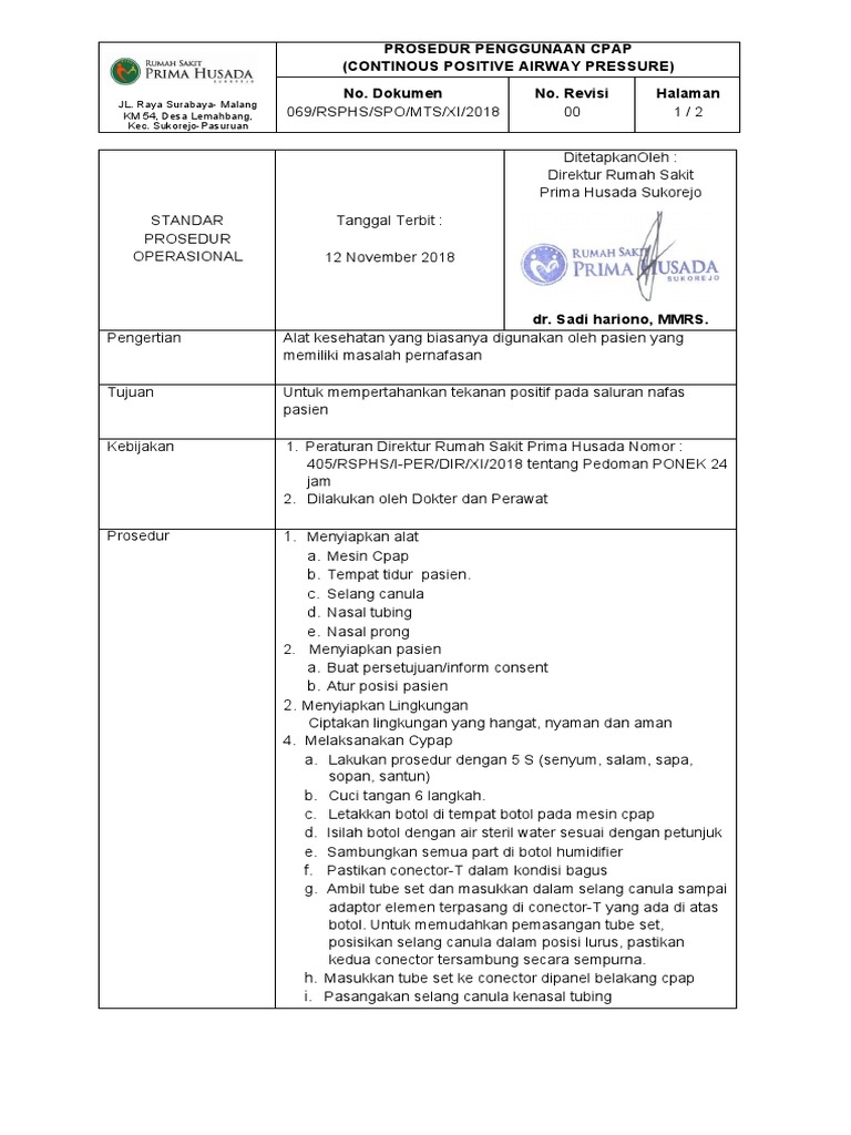 04 PROSEDUR PENGGUNAAN CPAP (CONTINOUS POSITIVE AIRWAY PRESSURE ...