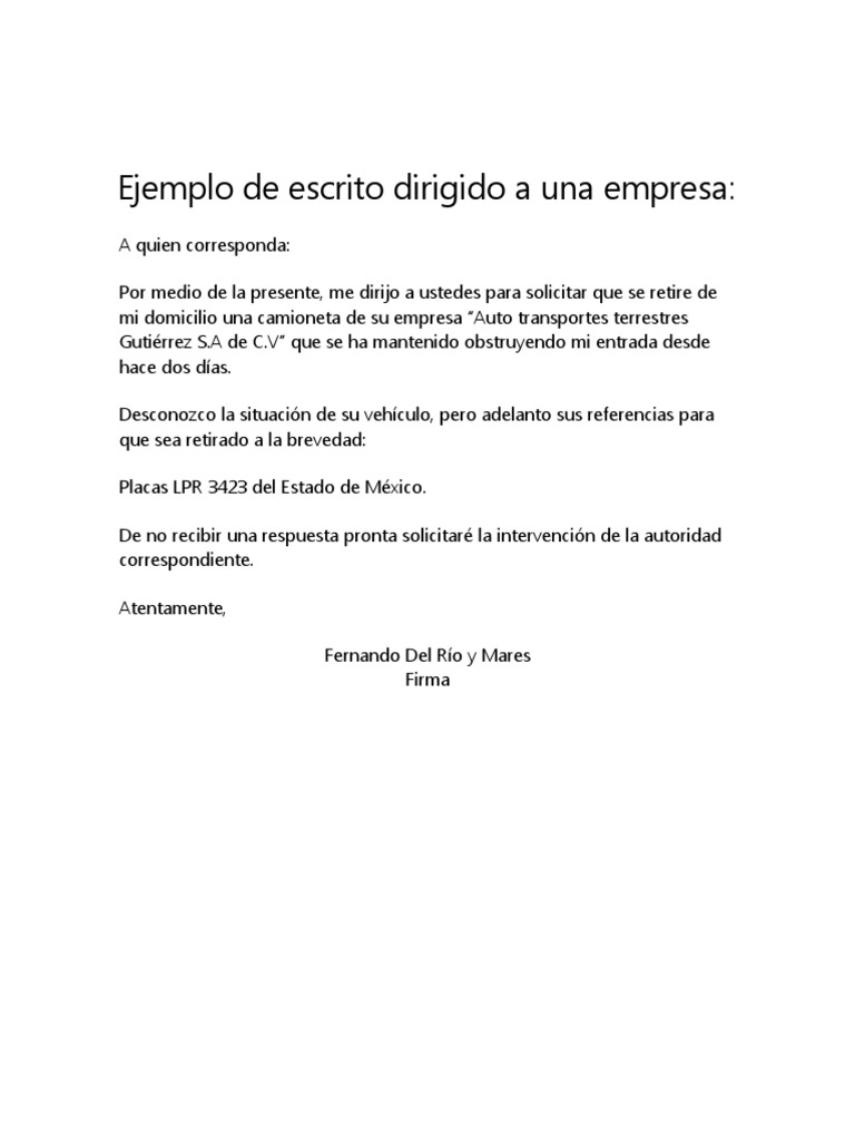 Ejemplo de Escrito Dirigido A Una Empresa | PDF