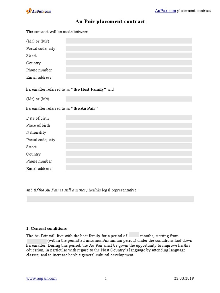 Contract For Au Pairs | PDF | Justice | Crime & Violence