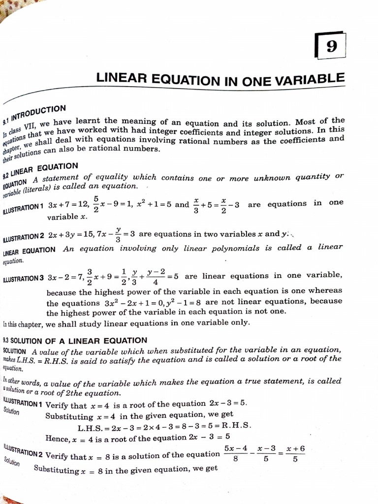 RD Sharma Class 8 Chap 9 Linear Equation in One Variable | PDF