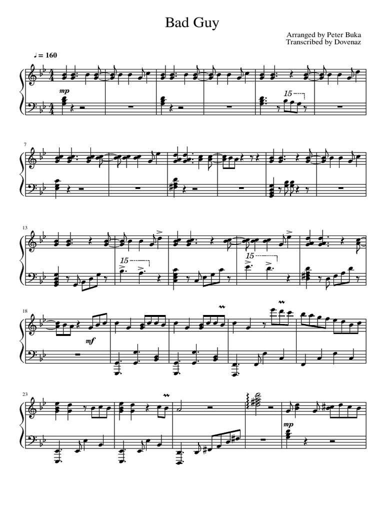 Bad Guy: Transcribed by Dovenaz Arranged by Peter Buka 160 | PDF