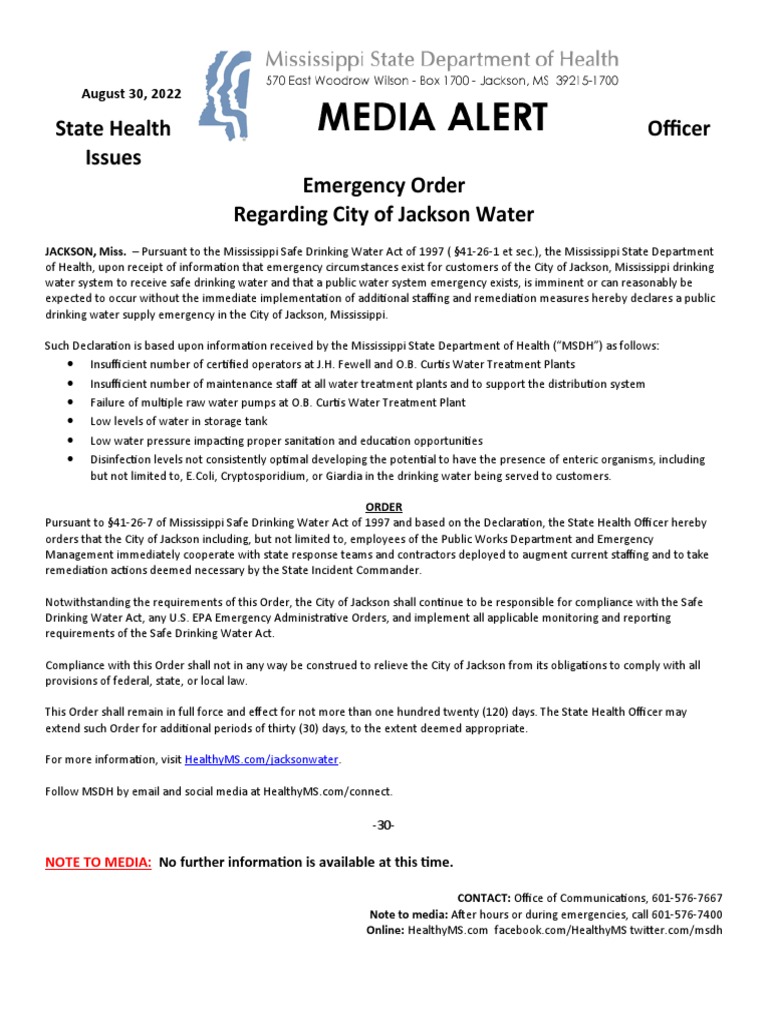 Jackson Water Order | PDF | Drinking Water | Water Supply