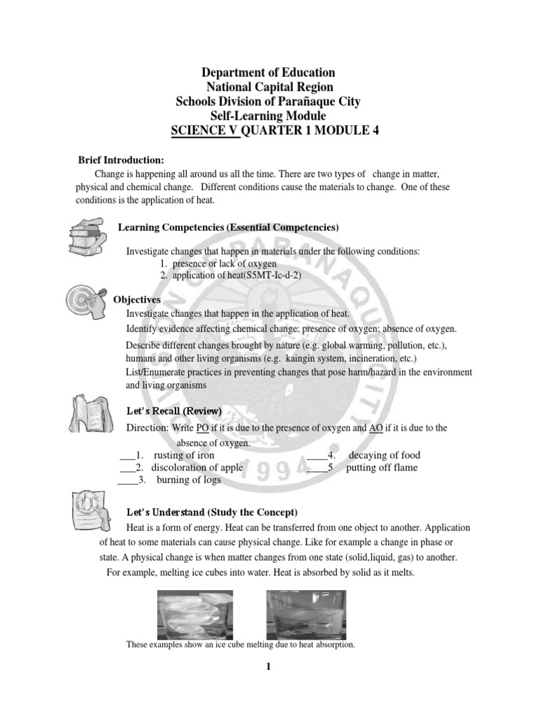 Science 5 Quarter 1 Module 4 Week 4 | PDF | Water | Evaporation