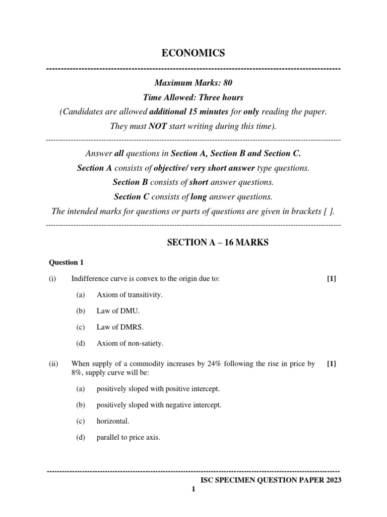 Maximum Marks: 80 Time Allowed: Three Hours: Economics | PDF | Supply And Demand | Taxes