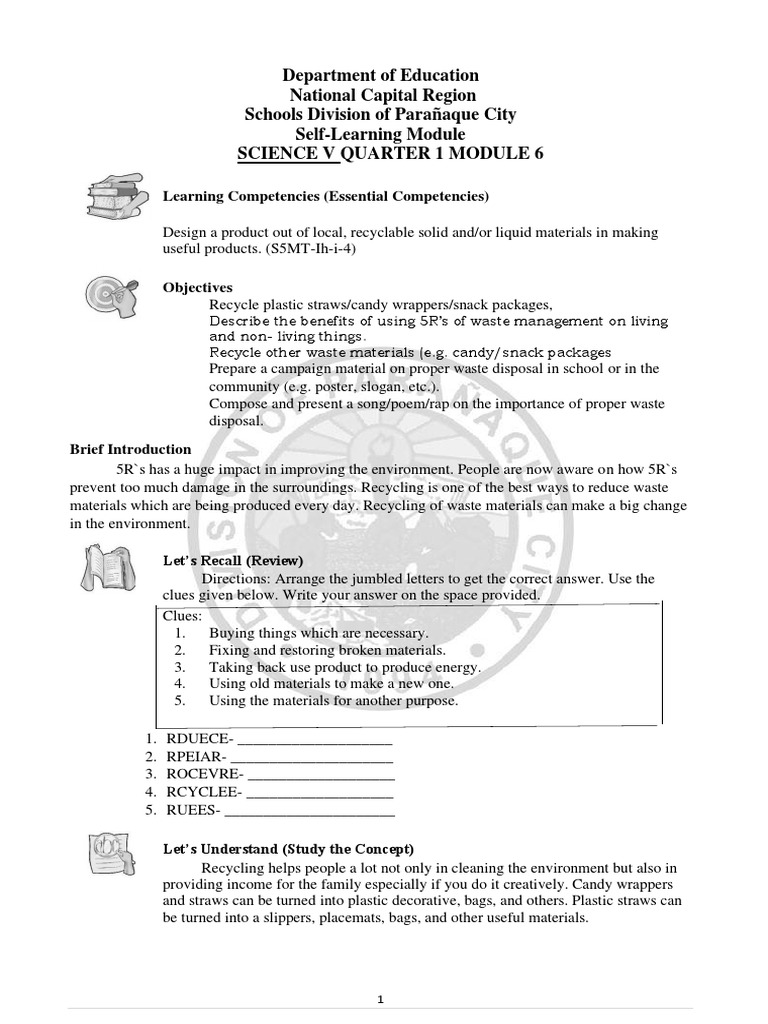 Science 5 Q1 W6: Waste Management Module | PDF | Waste Management ...