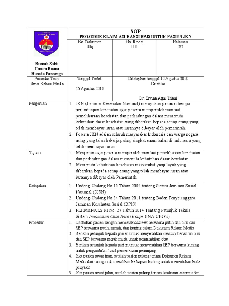Sop Klaim Bpjs | PDF
