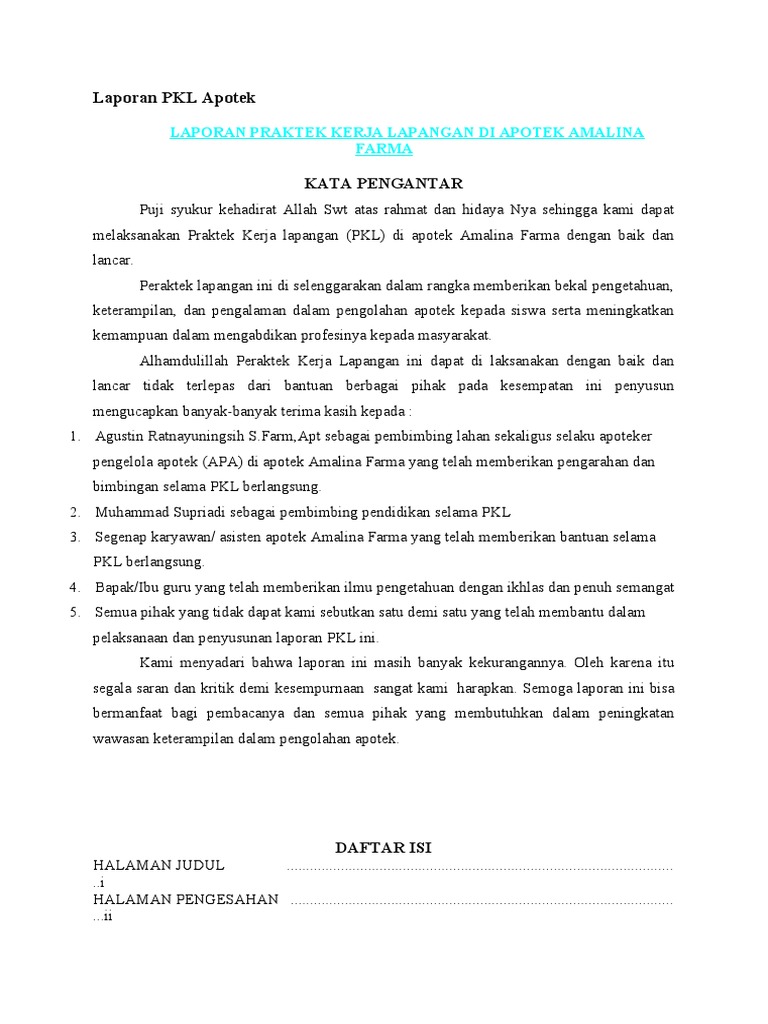 Contoh Laporan Pkl Apotek Pdf