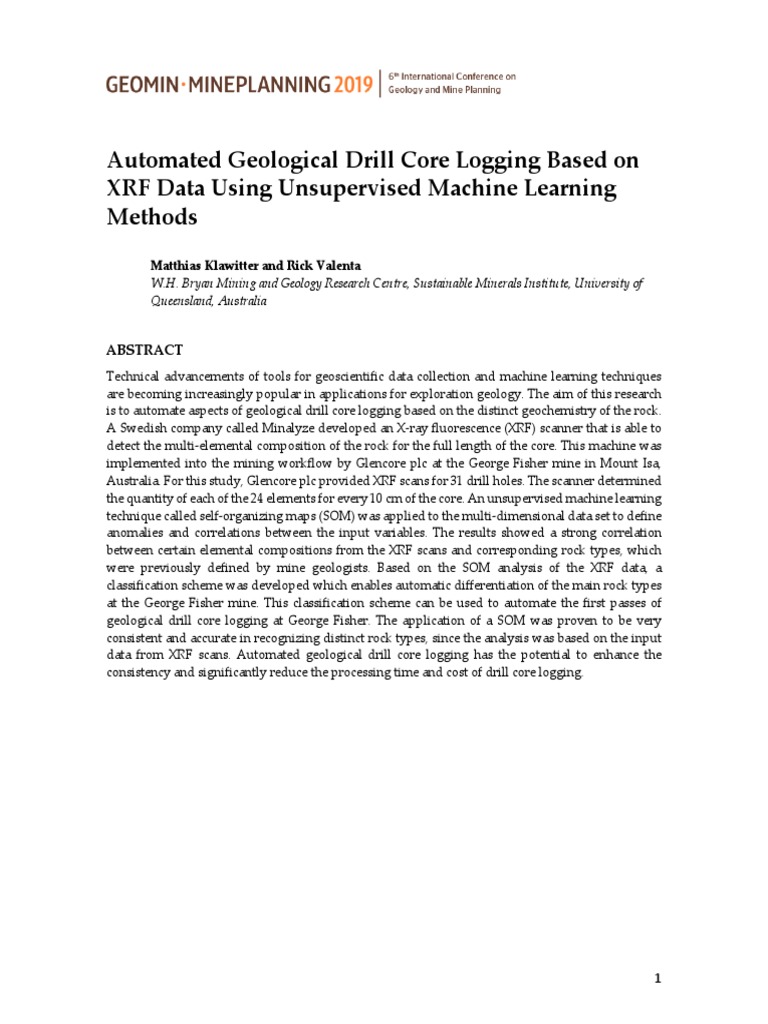 Automated Geological Drill Core Logging Based On Xrf Data Pdf
