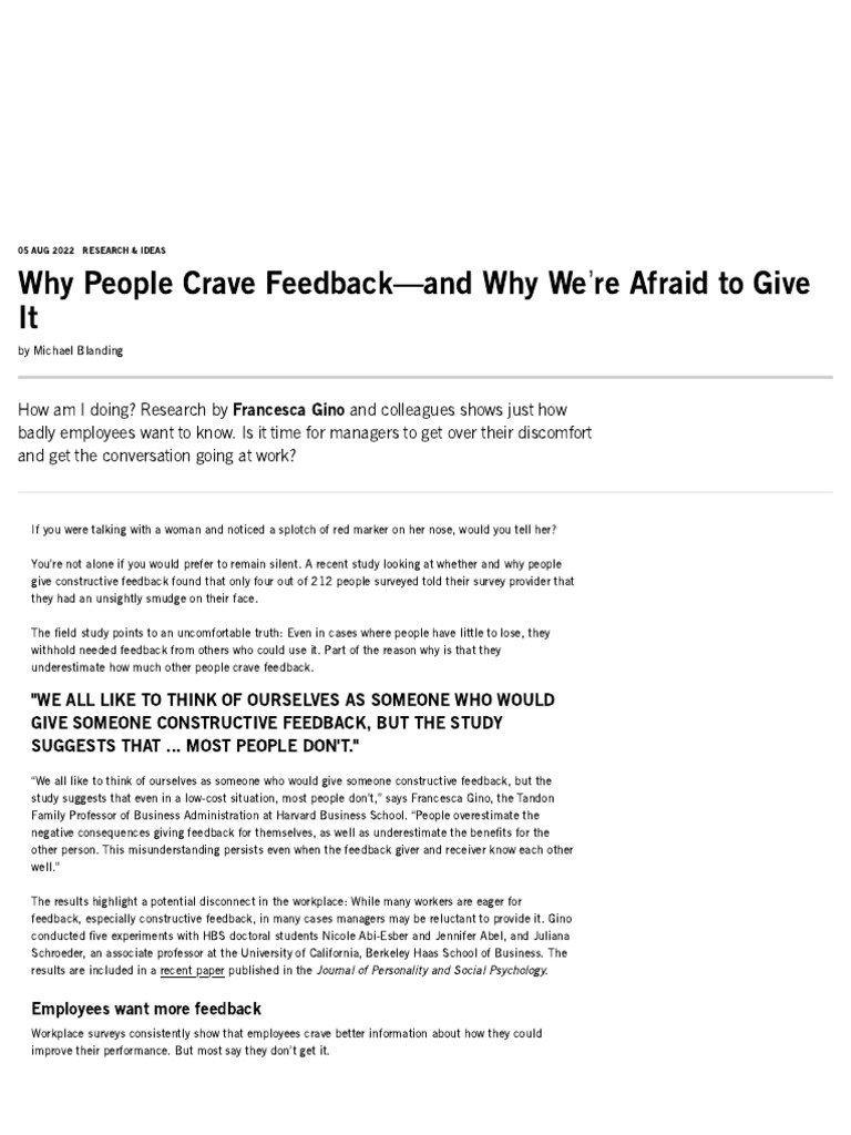 Why People Crave Feedback-And Why We're Afraid To Give It - HBS Working ...