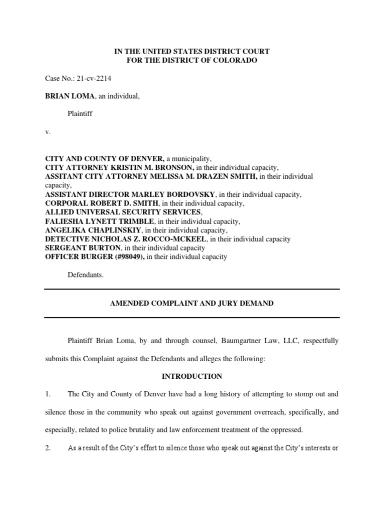 Brian Loma v. City and County of Denver, Et Al. | PDF | Search And Seizure | First Amendment To ...
