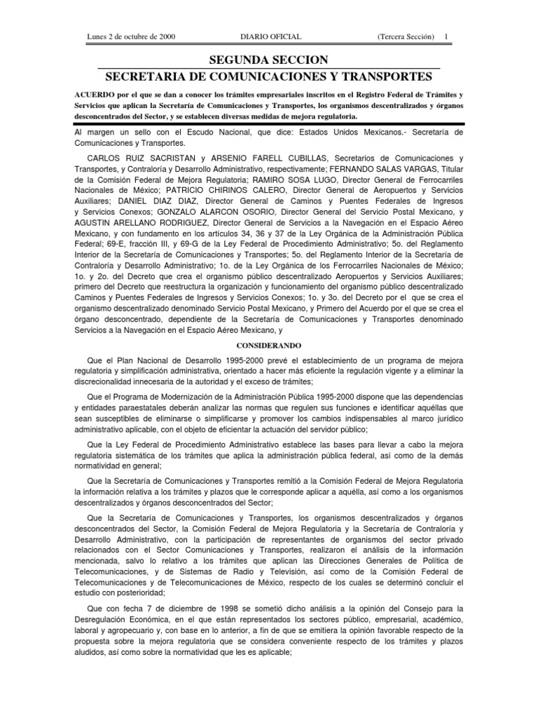 Trámites Empresariales Inscritos Ante La SCT | PDF | México ...