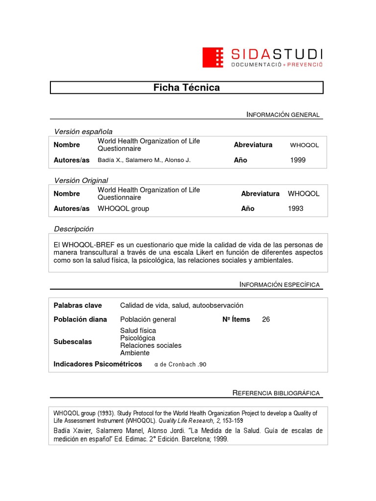Whoqol Bref | PDF | Sicología