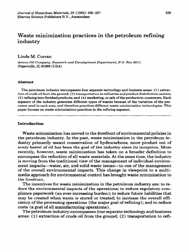 Waste Minimization Practices in The Petroleum Refining Industry | PDF ...