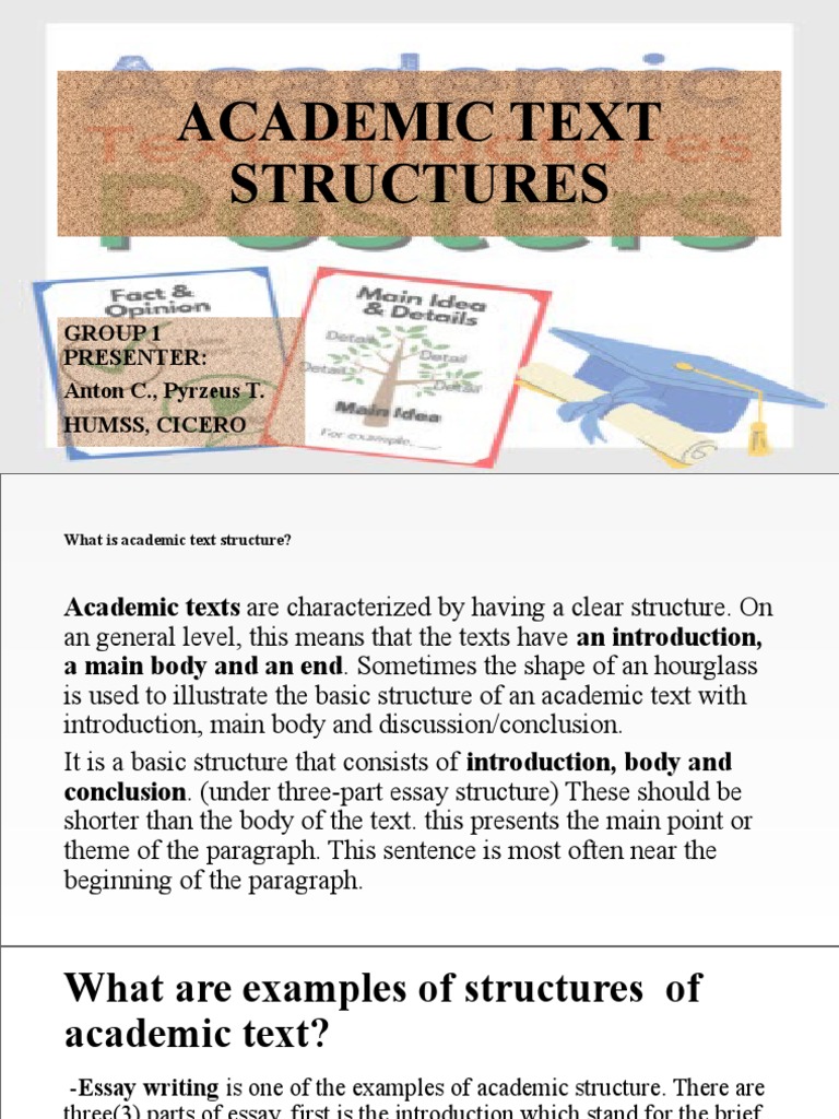 Academic Text Structures: Group 1 Presenter: Anton C., Pyrzeus T. Humss, Cicero | PDF | Reading ...