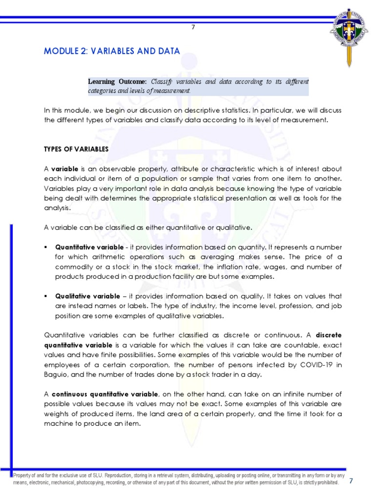 Module 2 Variables and Data | PDF | Level Of Measurement | Quantitative ...