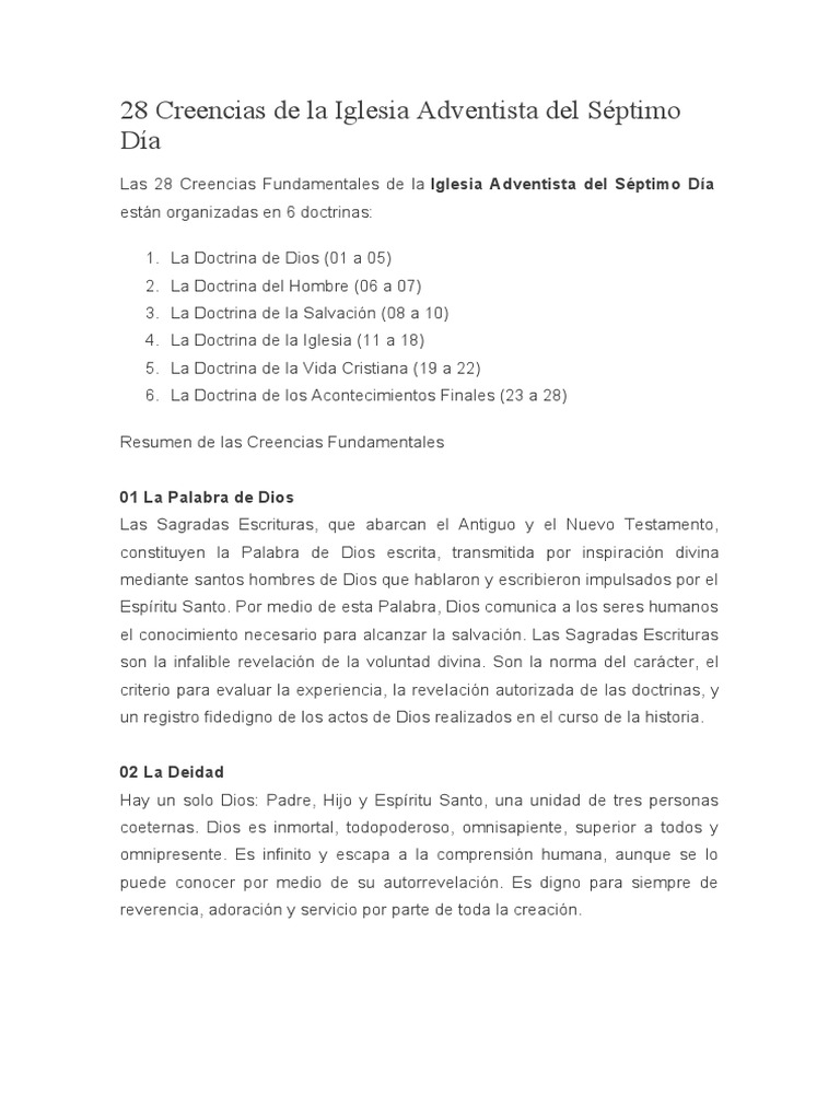 Creencias Adventistas del Séptimo Día | PDF | eucaristía | Jesús