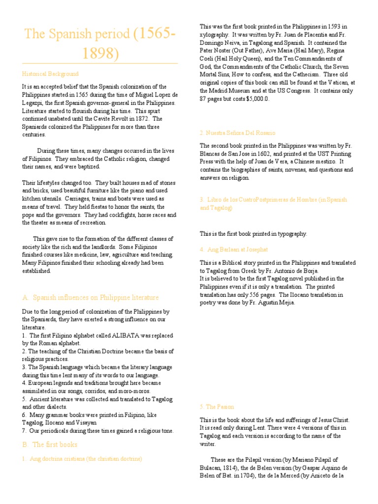 The Spanish Period: Historical Background | PDF | Tagalog Language ...