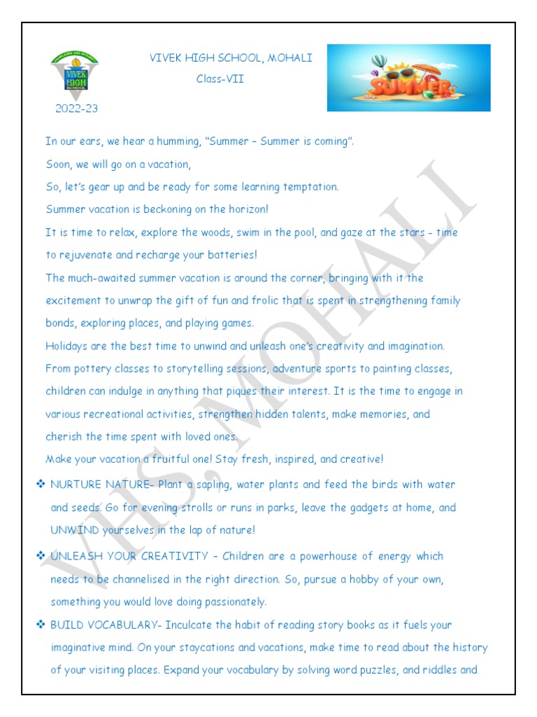 Planner 20220610154333 Class Vii HHW (2022-23) - 2 | PDF | Sanitation