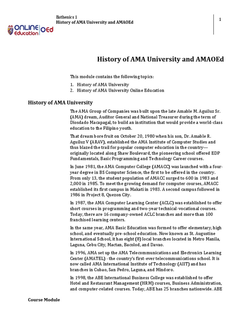 History of AMA University and AMAOEd | PDF | Learning | Behavior ...