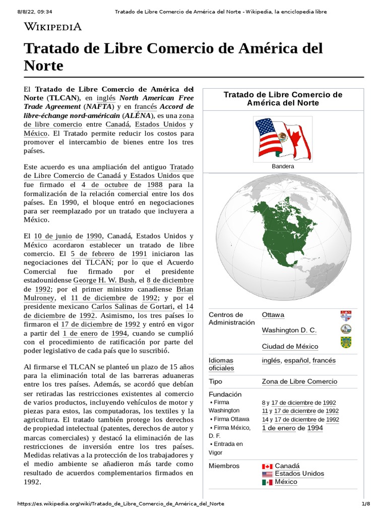 Tratado de Libre Comercio de América Del Norte - Wikipedia, La Enciclopedia Libre | PDF ...