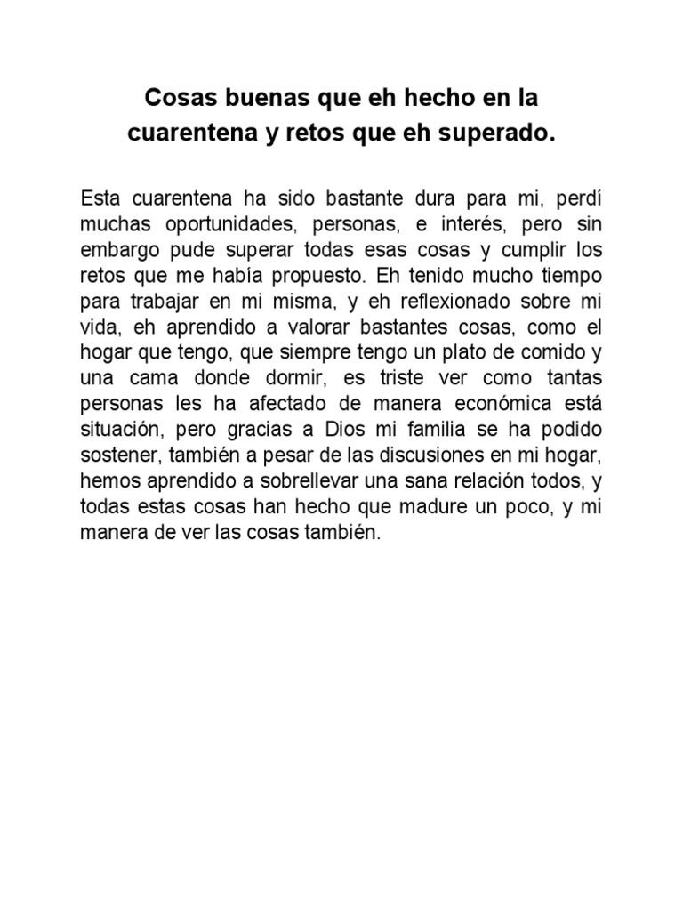 Cosas Buenas Que Eh Hecho en La Cuarentena y Retos Que Eh Superado ...