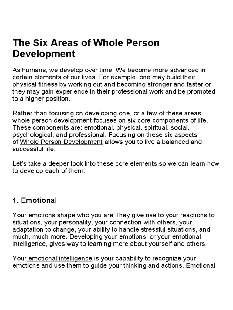 The Six Areas of Whole Person Development | PDF | Emotional ...