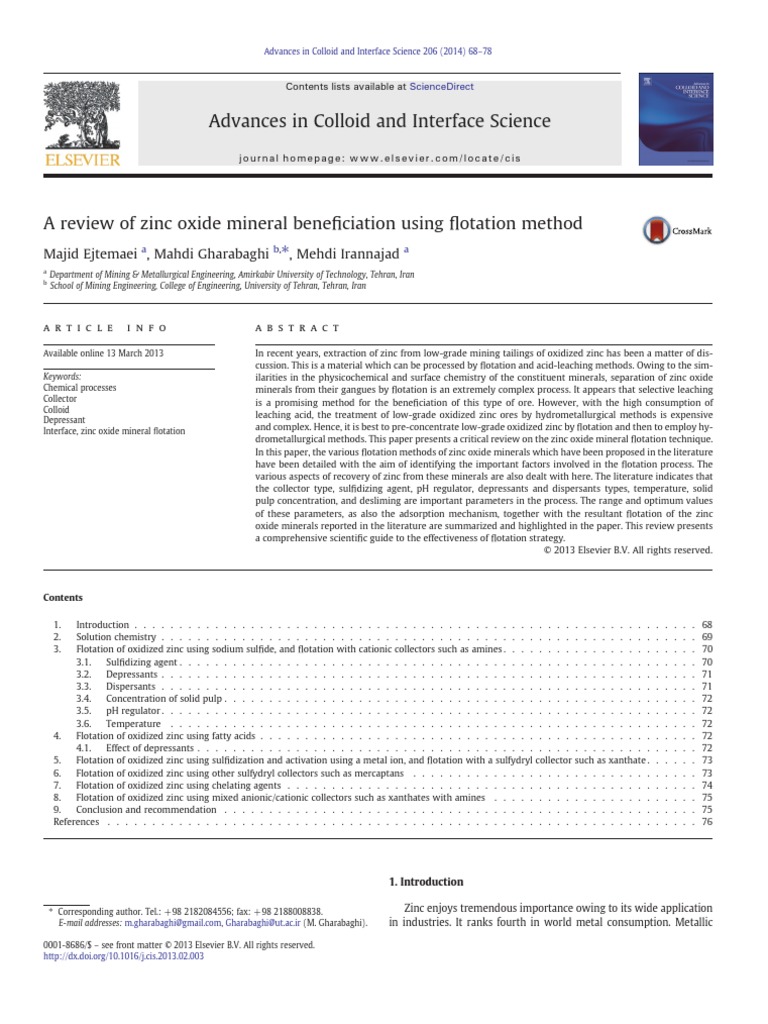 A Review of Zinc Oxide Mineral Beneficiation Using Flotation Method ...