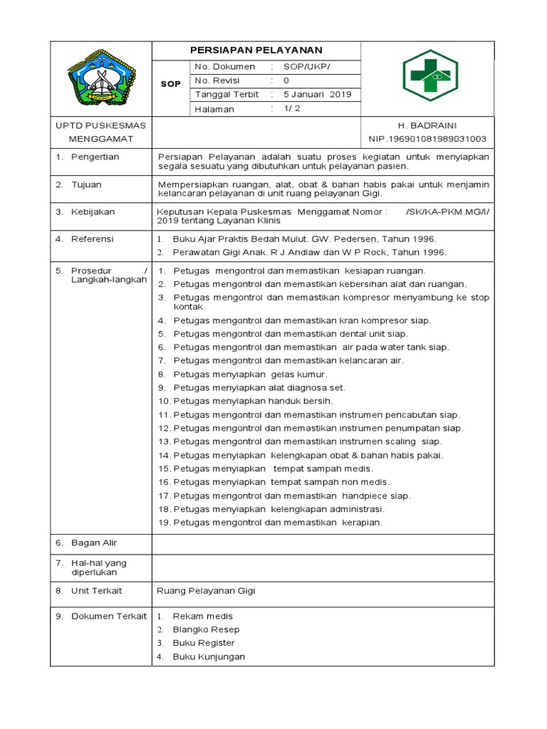 SOP Persiapan Pelayanan Poli Gigi | PDF | Pengembangan Diri | Kesehatan Holistik