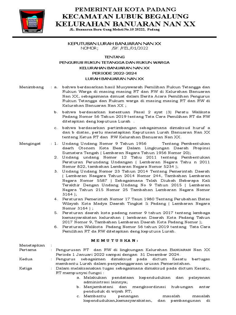 SK RT RW 2022-2024 | PDF