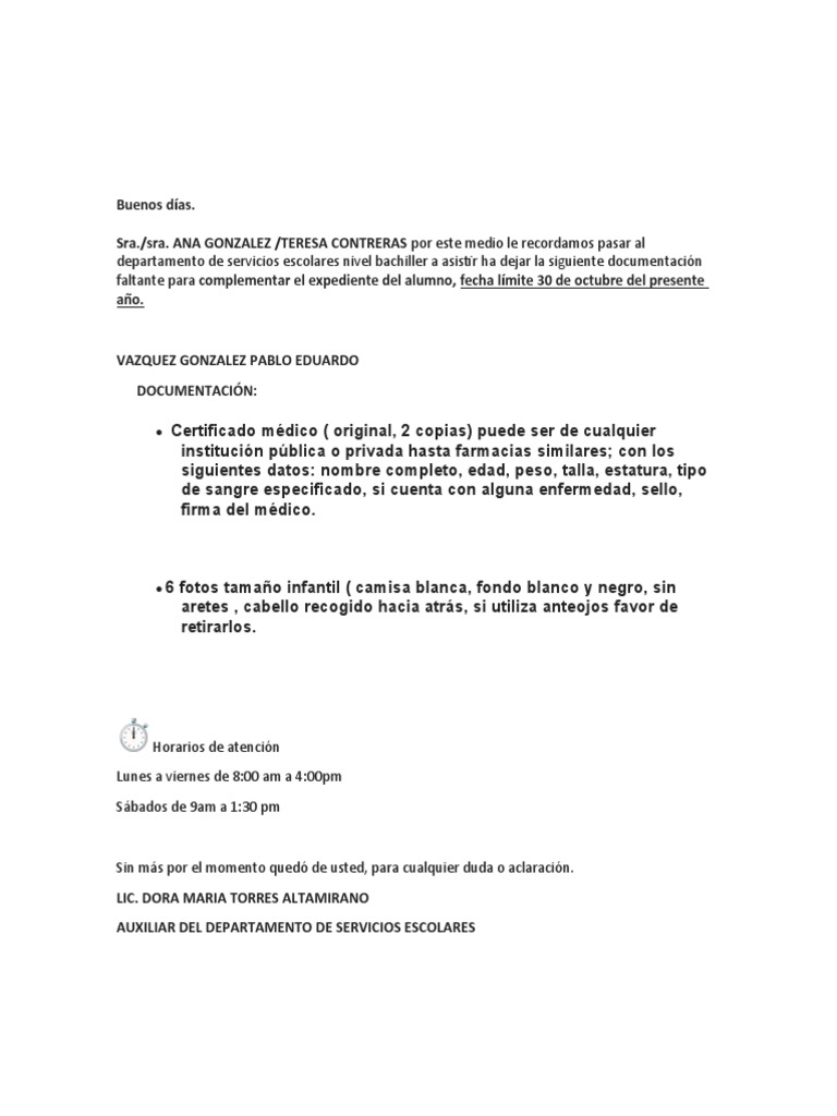 Solicitud de Documentos Faltantes | PDF