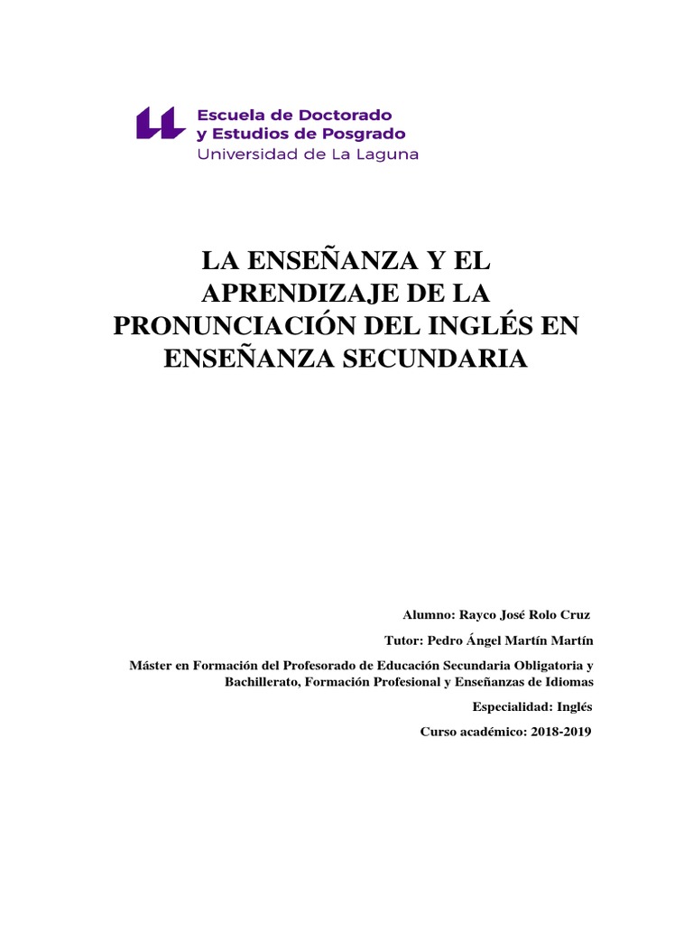 La Ensenanza Y El Aprendizaje De La Pronunciacion Del Ingles En