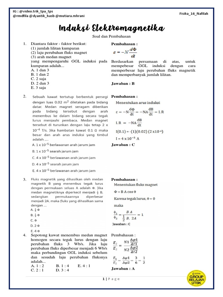 Soal Dan Pembahasan - 16 - Fisika - Induksi Elektromagnetika | PDF