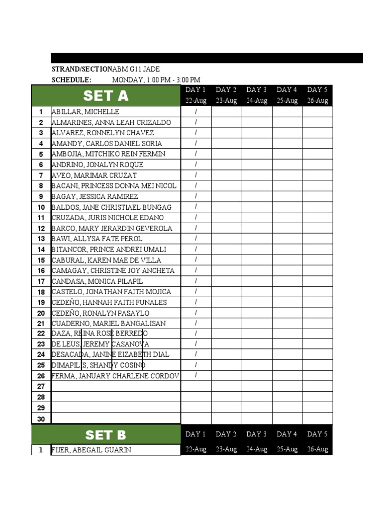 Daily Attendance Sheet Jade | PDF