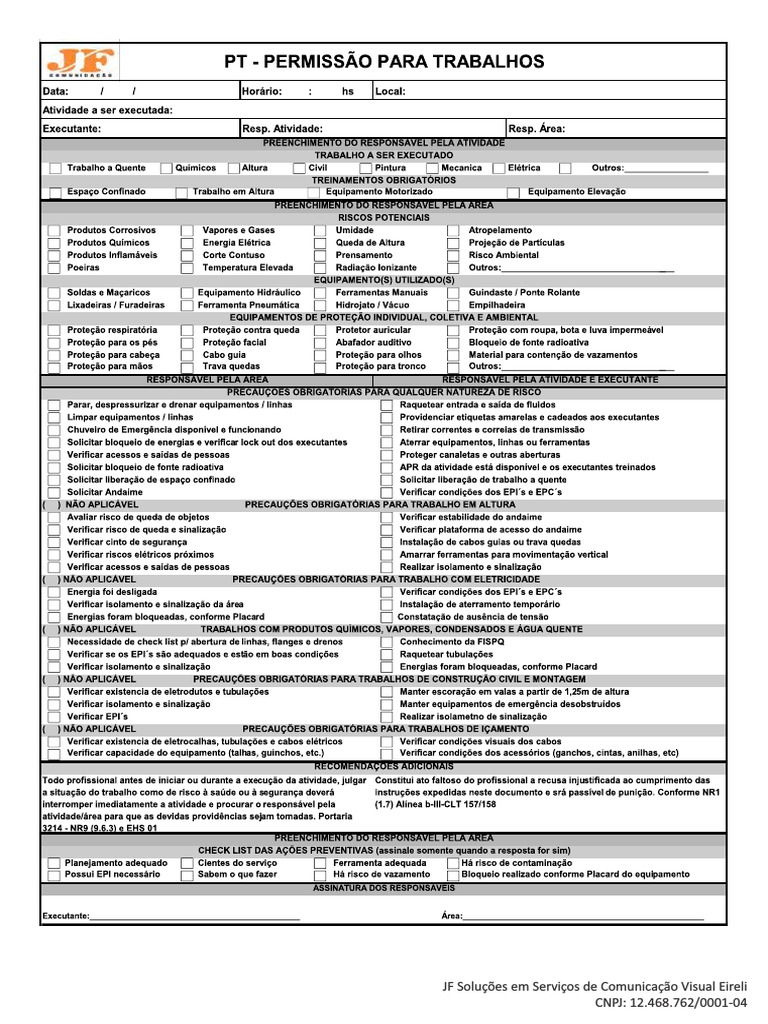 PT - Permissão de Trabalho | PDF