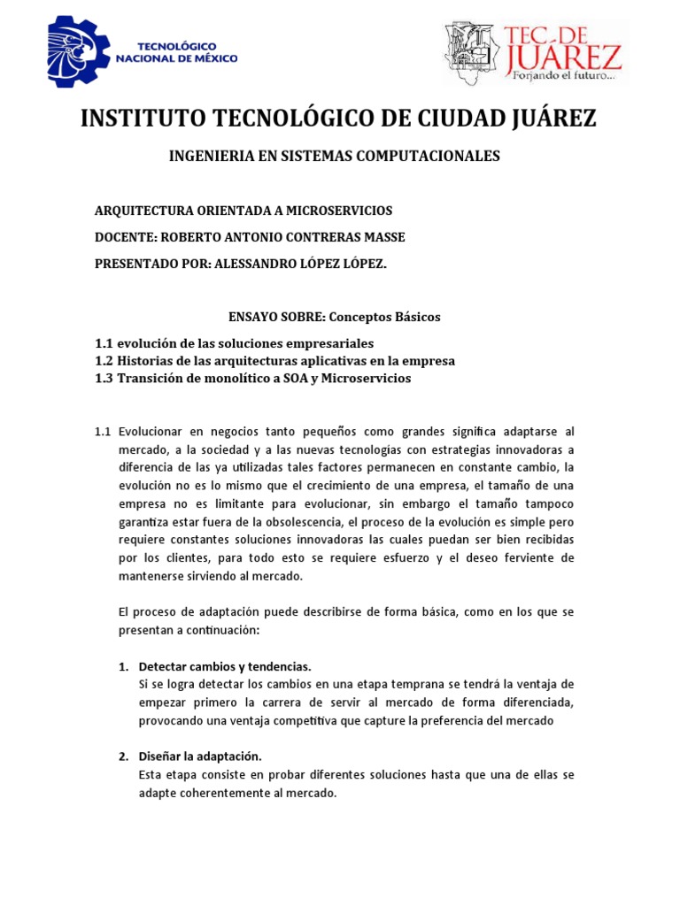 Ensayo Sobre Conceptos Basicos de Arquitectura Orientada A ... Ensayo Sobre Conceptos Basicos de Arquitectura Orientada A ...