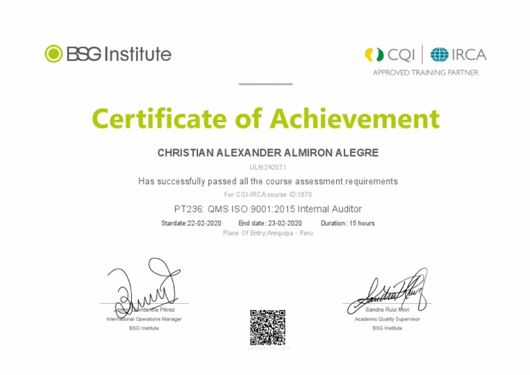 Modelo Certificado Curso Auditor Interno | PDF | Finance & Money Management | Technology ...