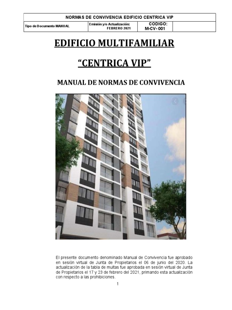 Normas de Convivencia Edificio Céntrica VIP | PDF | Propiedad | Ascensor