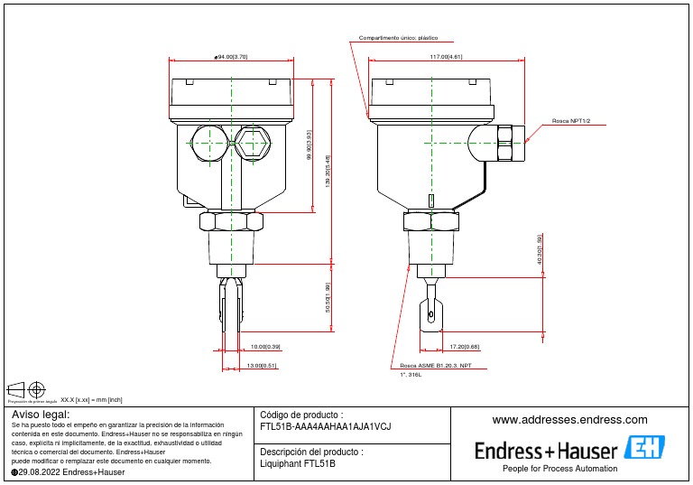 Ftl51b Aaa4aahaa1aja1vcj Endress+Hauserconsultag 2ddrawing 08-29-2022 | PDF