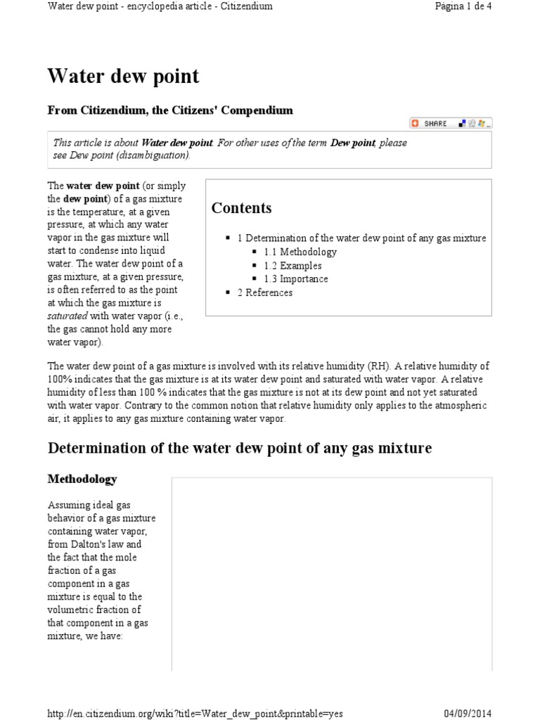 Water Dew Point: From Citizendium, The Citizens' Compendium | PDF | Humidity | Water Vapor