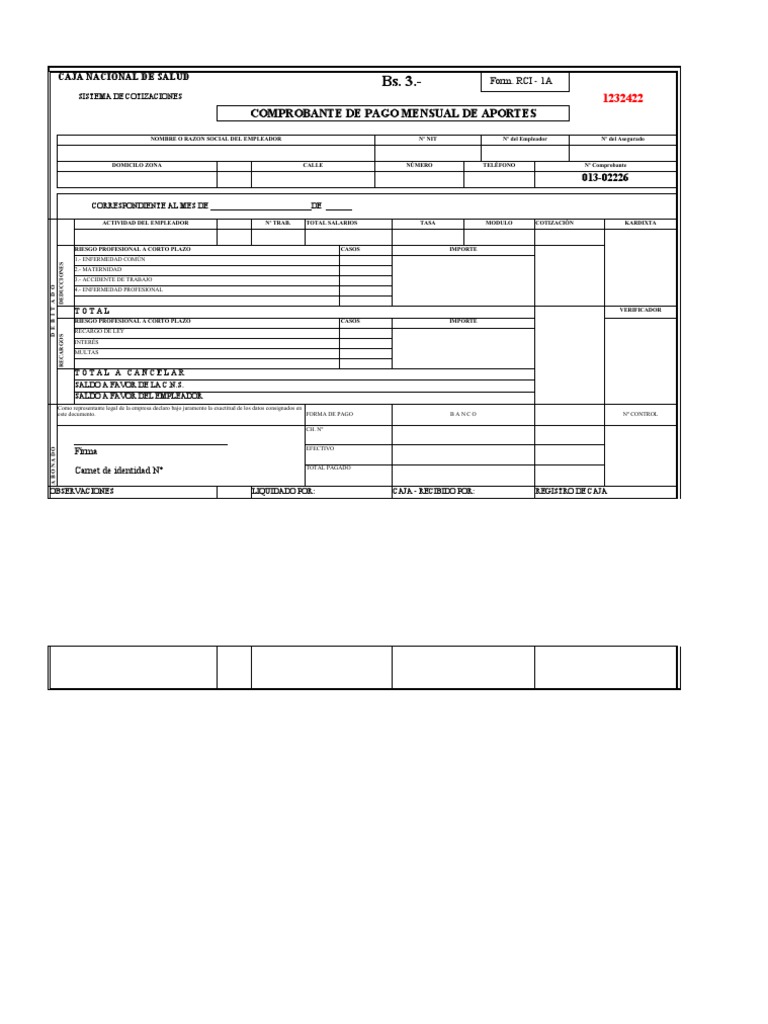 Formulario Caja de Salud Rci-1a | PDF | Pensión | Distribución de ...
